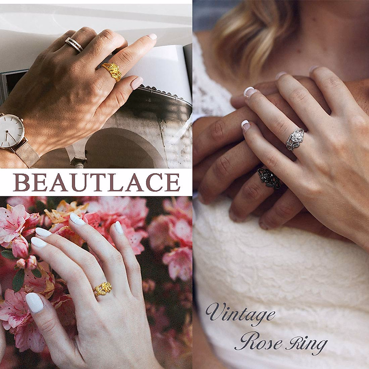 beautlace Rose Adjustable Rings Black Gun Plated Flower Open Ring Elegant Jewelry Gifts for Women KR0013K