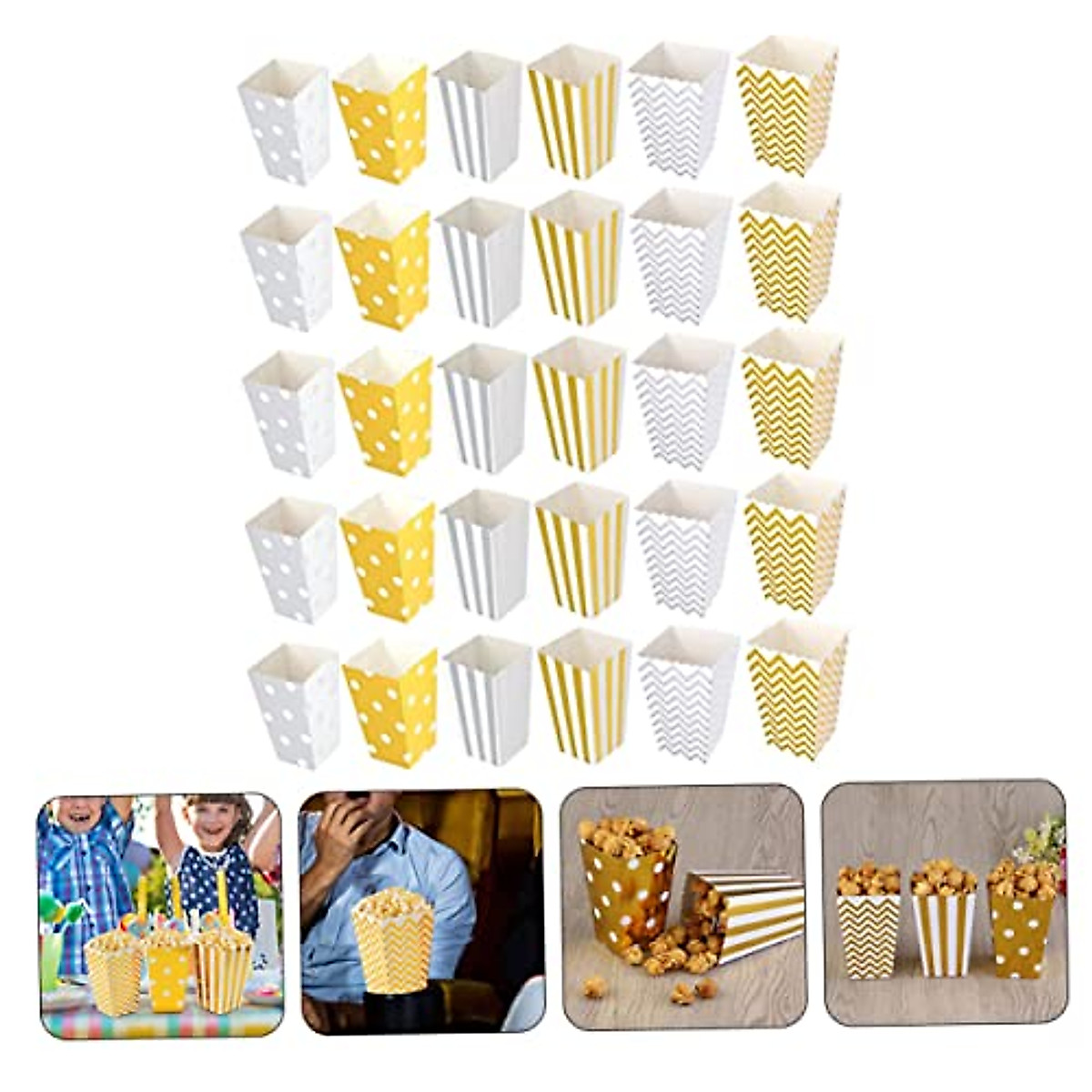 Cabilock 30pcs Popcorn Boxes Popcorn Box Cardboard Popcorn Box Paper Chicken Box Paper Candy Container Snack Container Candy Containers Popcorn Containers Vertical Stripe Boxes Party Supply