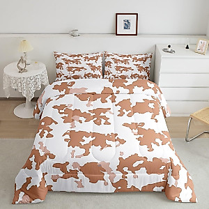 Erosebridal Ochre Yellow Cowhide Bedding Set Farm Animals Quilt,Bull Cattle Longhorn Cow Print Comforter Set Farmhouse Western Animal Skin Duvet Insert Full,Wild Animal Room Decor for Teen Girls