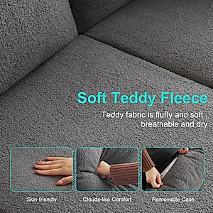 SENYUN 3-Seater Sofa Couch，Comfy Couch with Upholstered Cushions & Square Armrest,Modern Sofa with Deep Seats, Bouclé Home Sofa Couches for Living Room,Apartment,Bedroom,Office(Grey)