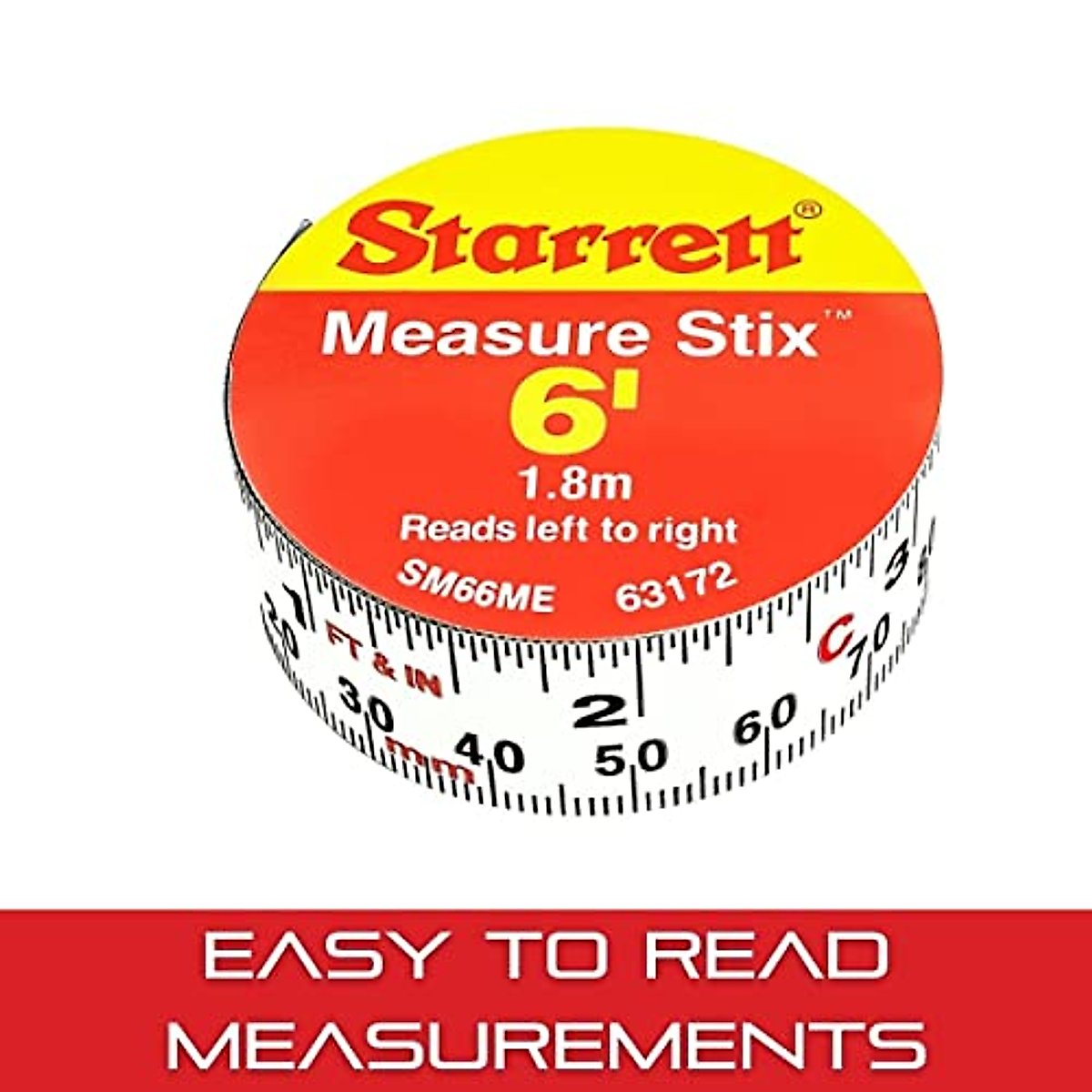 Starrett Tape Measure Stix with Adhesive Backing - Mount to Work Bench, Saw Table, Drafting Table - 3/4" x 6', English Metric, Left-Right Reading - SM66ME