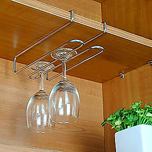 6 Glass - Wine Glass Rack Under Cabinet - Stemware Holder Under Shelf Metal Wine Glass Organizer Glasses Storage Hanger for Bar Kitchen