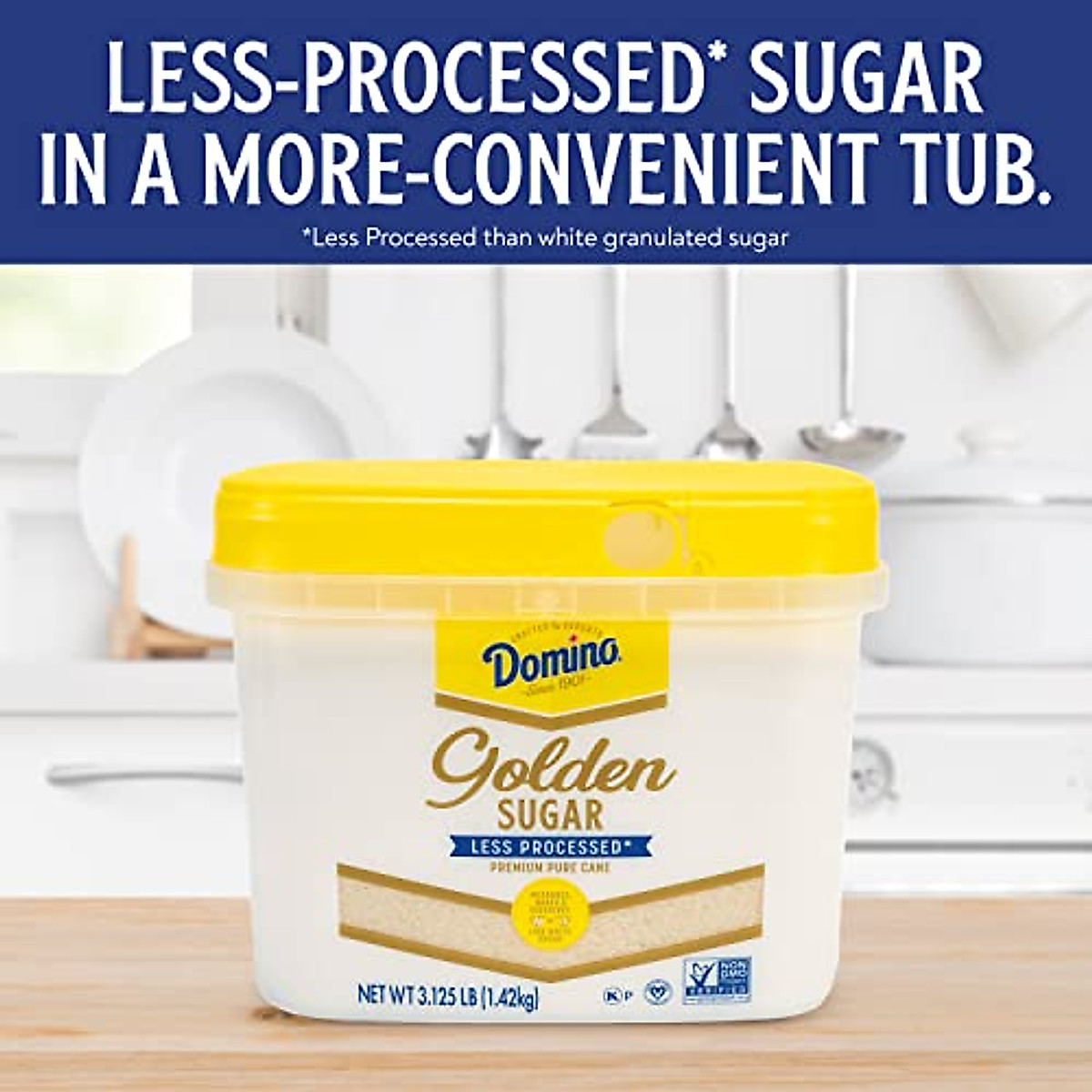 Domino® Golden Sugar, 3.125 lb Granulated Sugar Easy Baking Tub