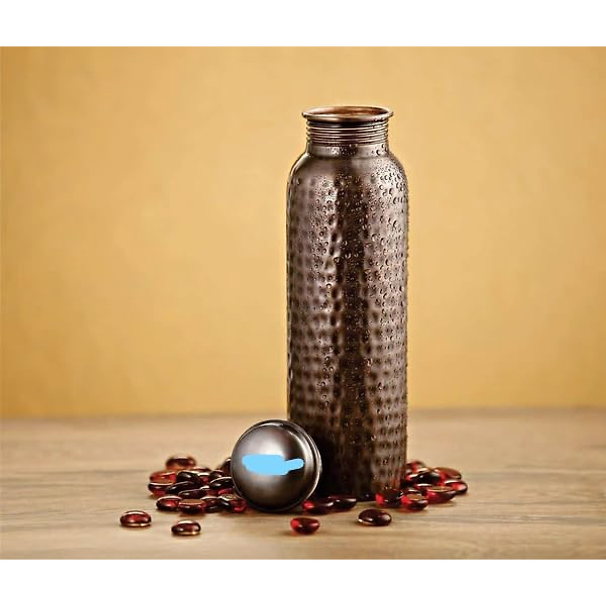 Craft Trade Ayurveda Copper Water Bottle for Drinking 32oz Antique Black Pure Copper Water Bottle Pitcher Travel Water Bottle for Gym,Office, Hiking, Outdoor -Ayurvedic Hammered Water Bottle with Lid