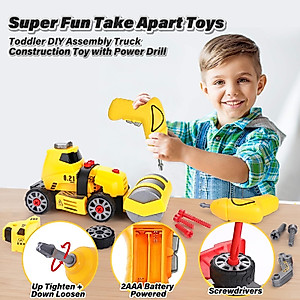 FLY2SKY Toys for 3 4 5 6 7 8 Year Old Boys 7 in 1 Take Apart Toys with Electric Drill Take Apart Truck Toys Construction Set DIY Engineering Building Toy Push & Go STEM Toy Gift for Boys Toys Age 6-8