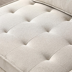 Polibi Convertible Single Sofa Bed with Pillow, Pull-out Sleeper Sofabed Linen Fabric Upholstered Leisure Sofa for Bedroom, Living Room, Office, Beige