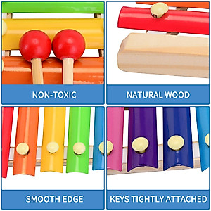 Wooden Xylophone Children's Musical Instruments Toy Wooden 8 Keys Hand Knock with Mallets Preschool Educational Toys Great Gift for Kids Girls and Boys Toddlers Ages 3+