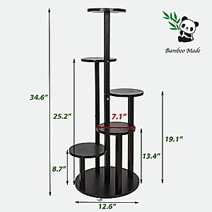 Bamboo Plant Stand for Indoor Outdoor 5 Tier Tall Corner Plant Stand Round Display Rack Multiple Flower Pots Holder Shelf for Patio Garden, Living Room, Balcony and Bedroom (Black)