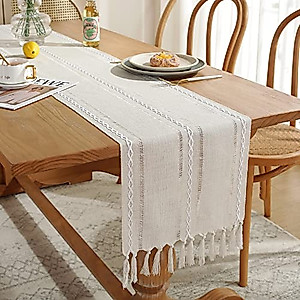 Cenebonxy Rustic Boho Table Runner, Linen Table Runner, Farmhouse Table Runners 72 Inches Long for Dining Table Decor, 13x72 Inches, Ivory