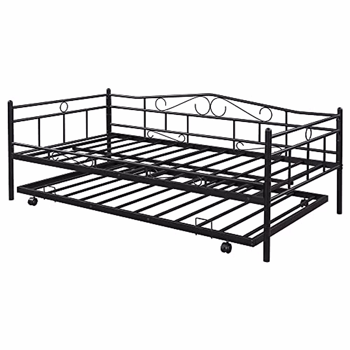 Tensun Twin Size Daybed with Trundle,Metal Bed Frame for Bedroom Living Room, Heavy Duty Steel Slat Support, No Spring Box Needed