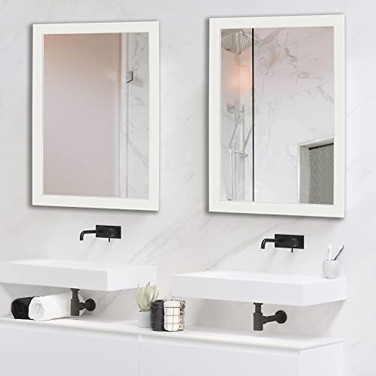 Ruomeng Rectangular Wall Mirror 20" x 28" for Bathroom, Bedroom, Entryway, Living Room, White
