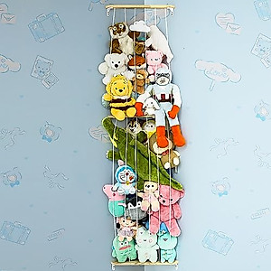 TOPHDY Stuffed Animal Storage Holder - 2 Layers Wall-Mounted Stuffed Animal Storage Ideas with Adjustbale Design for Nursery Play Room Kid's Room