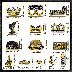 Retirement Party Decorations - 68 pcs Gold Black Happy Retirement Decorations with Banner, Tablecloth, Small Plates Photo Props, Cake Topper, Cupcake Toppers, Balloons, Swirls Shoulder Girdle for Men