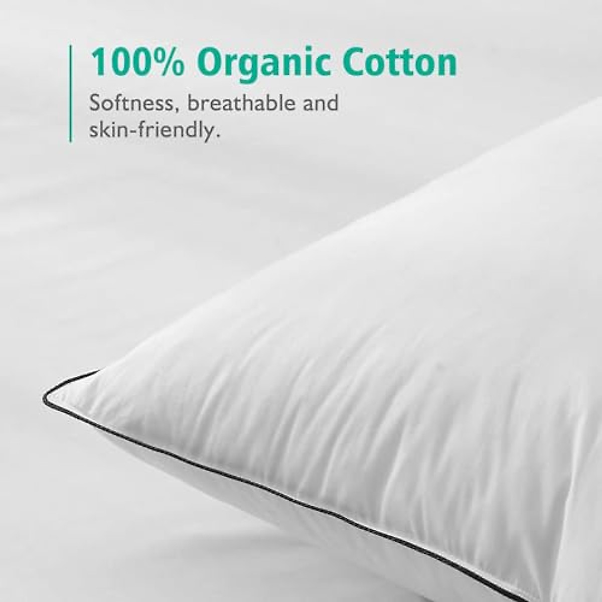APSMILE Goose Feather Down Pillows -Single Pack Soft Bed Pillows for Sleeping 100% Organic Cotton Standard Size Hotel-Quality Pillows Insert for Stomach/Back Sleepers