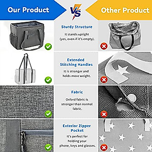 Alameda Standing Large Utility Tote Bag with Metal Wire Frame: Collapsible Tote with Reinforced Bottom and Sides, Structured, Heavy Duty, Sturdy