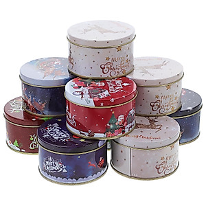 DOITOOL 12 Pcs Christmas Cookie Tin with Lids,Round Metal Cookie Box Christmas Candy Jars,Festive Cookie Containers Xmas Tin Box,Christmas Tinplate with Lids for Storing Candies Biscuits Treat