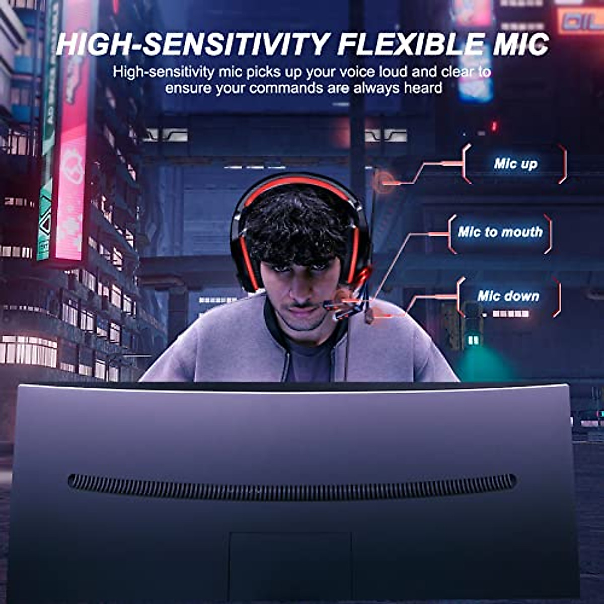 NPET HS10 Stereo Gaming Headset for PS4 PC Xbox One PS5 Controller, Noise Cancelling Over Ear Headphones with Mic,LED Light, Bass Surround, Soft Memory Earmuffs for Laptop Mac Nintendo NES Games Red