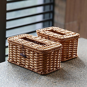 QUHUOYAO Tissue Box Cover Woven Tissue Holder Rectangular Tissue Holder Seagrass Tissue Box Holder Decorative Tissue Box Holder on Table and Barthroom (Brown)