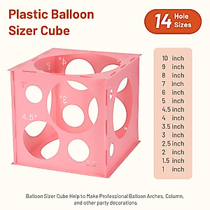 Auihiay Plastic Balloon Sizer Box Cube, Pink Collapsible Balloon Size Measurement Tool for Balloon Arches, Balloon Towers, Balloon Columns and Balloon Decorations (2-10 Inch)