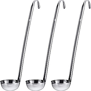 meekoo 3 Pieces Stainless Steel Ladle Soup Handle Ladle with Pouring Rim for Kitchen Cooking Soup Sauce (1 oz)