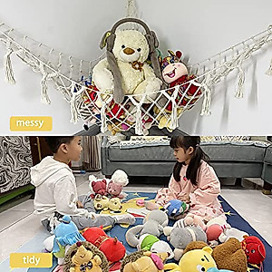 Stuffed Animal Net Or Hammock to Store Plush Pet Toys,Large Stuffed Animal Hammock with Tassels,Toy Hammock with Boho Style,Toy Net Hammock with Star String Lights (Big)