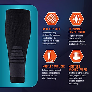 Calf Compression Sleeves for Men and Women - (1 Pair) Footless Compression Socks Support for Varicose Vein, Nursing, Pregnancy, Running - PhysFlex Leg Sleeve Brace for Shin Splints, Pain Relief and Reduces Swelling (Black, Medium)
