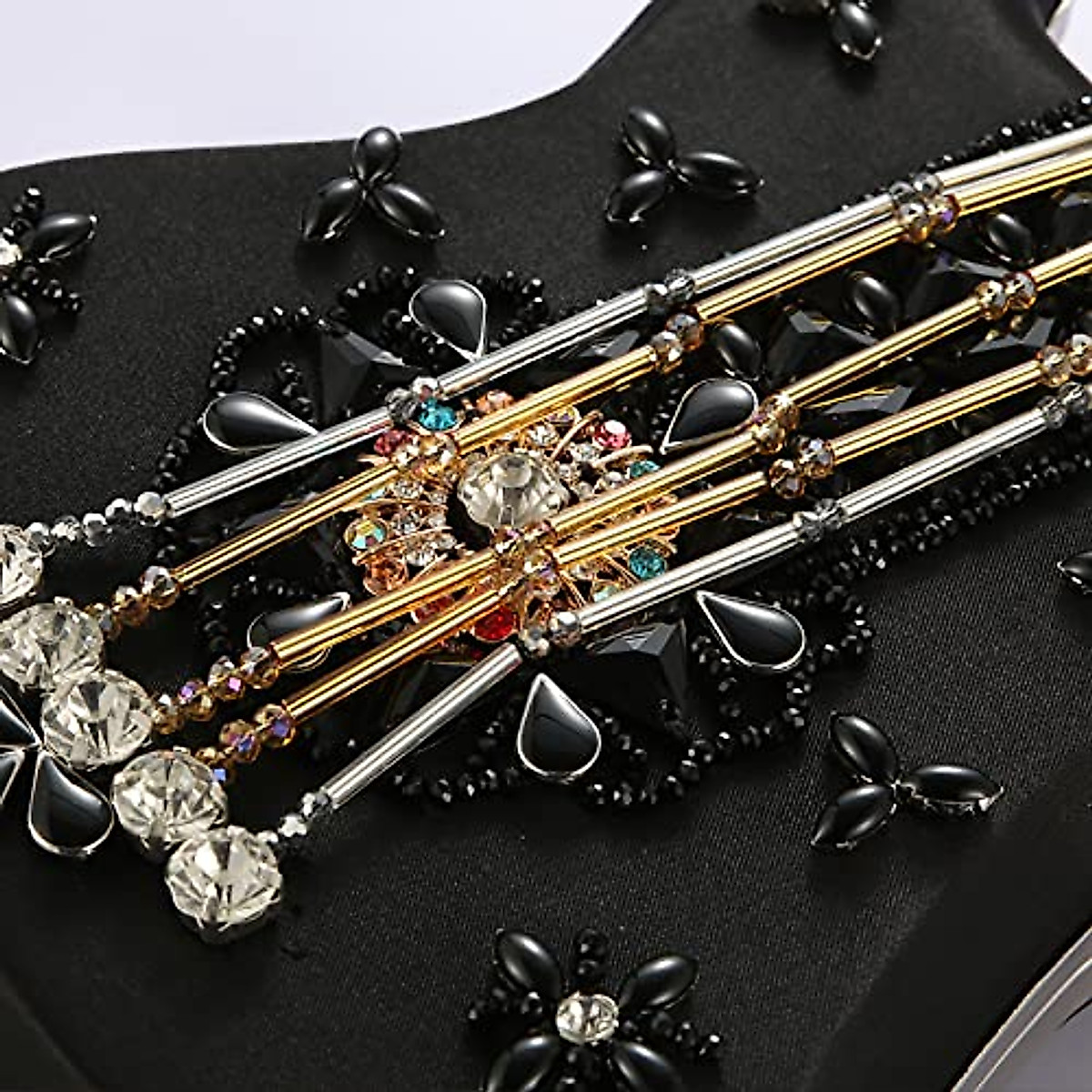 CuteCue Violin/Guitar Shaped Evening Bag Black Beaded Tassel Party Handbag Wedding Clutch Purse