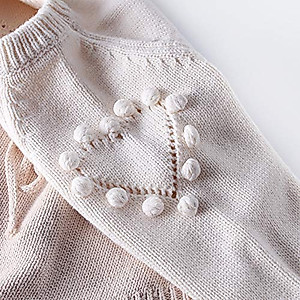 bebeshopdelageyhu Newborn Baby Girl Sweater Romper Ruffle Sleeve Cotton Knitted Bodysuit Fall Winter Outfit Infant Clothes (3-6 Months,A Beige)