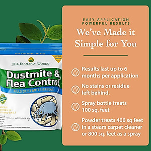 The Ecology Works - Dust Mite and Flea Control Powder (2lb) - Eliminate Dust Mites, Fleas & Reduce Allergies, Gentle Hypoallergenic Formula for Fabric, Furniture, Pet Beds & More