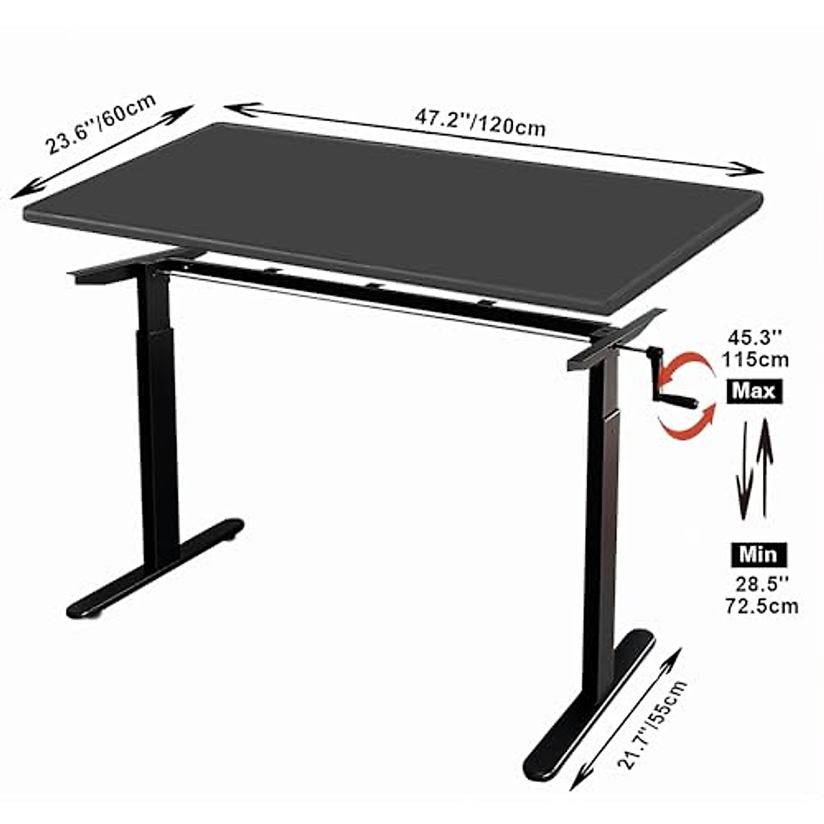 QLLY Height Adjustable Standing Desk 47 Inch/120cm, Sturdy Working Writing Table for Home Office Workstation, Black