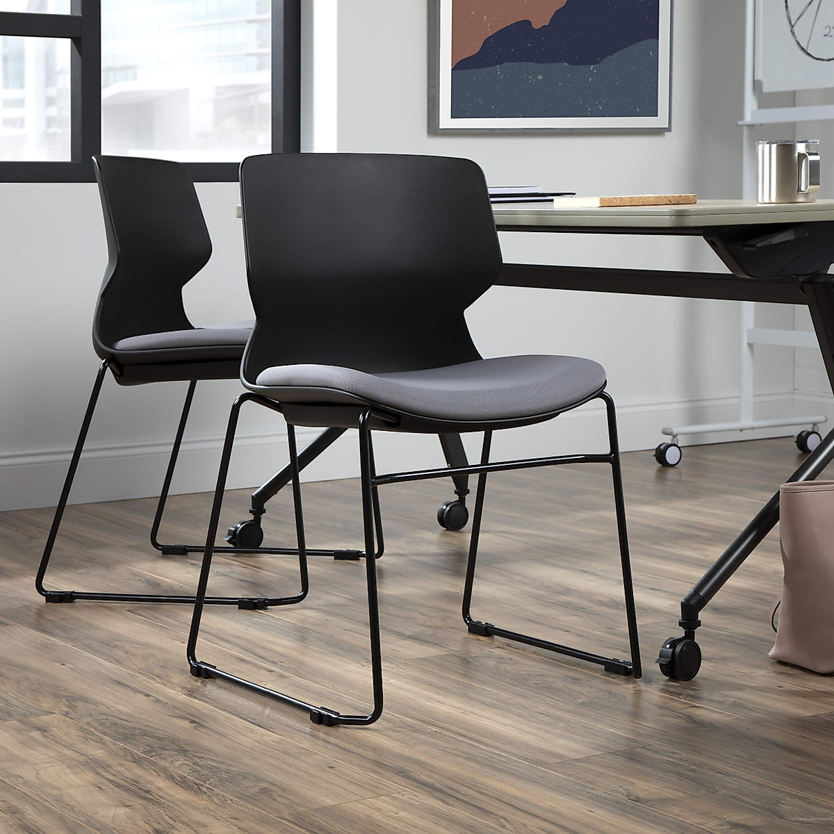 HON Basyx Contempo Guest Chair, Sled Base, 2 Pack, Black/Charcoal