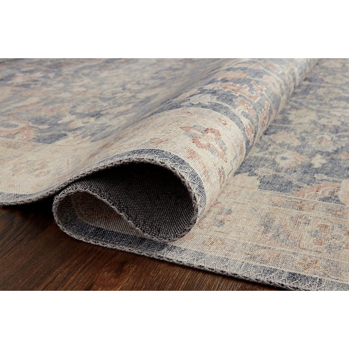 Loloi II Hathaway Collection HTH-02 Denim/Multi 2'-0" x 5'-0", .25" Thick, Accent Rug, Soft, Durable, Printed, Modern, Low Pile, Non-Shedding, Easy Clean, Living Room Rug