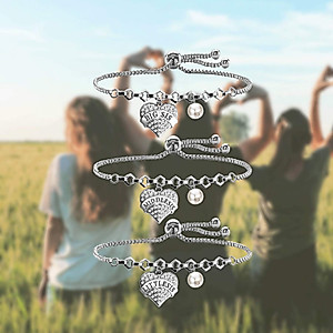 WSNANG Sister Jewelry Big Sis Middle Sis Little Sis Heart Pendant Bracelet/Lariat Y Necklace Set for Sister Best Friend (Slider Bracelet 3)