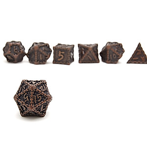 Tbrand Metal dice 7-Piece polyhedral Dragon Scale Metal dice Suitable for Dungeons and Dragons RPG dice(Patina), Red