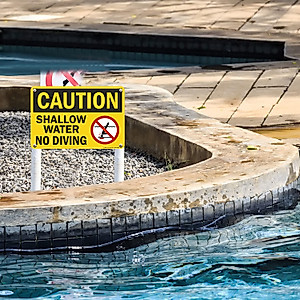 SmartSign 12 x 18 inch “Caution - Shallow Water, No Diving” Sign With Graphic, Digitally Printed, 55 mil HDPE Plastic, Multicolor, Made in USA