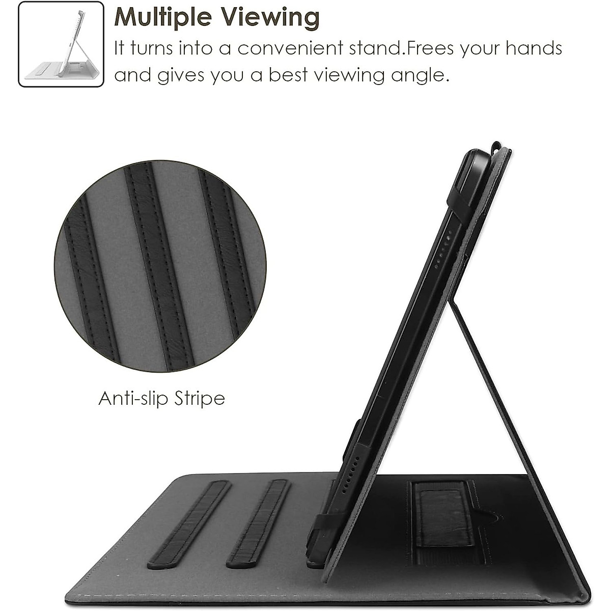 HGWALP Universal 9",9.7",10.1",10.2",10.5",10.9",11" Tablet Case,Multi-Viewing Angels Stand Folio Case Cover with Handstrap for for iPad, Samsung,Other 9-11 inch Tablet,Black