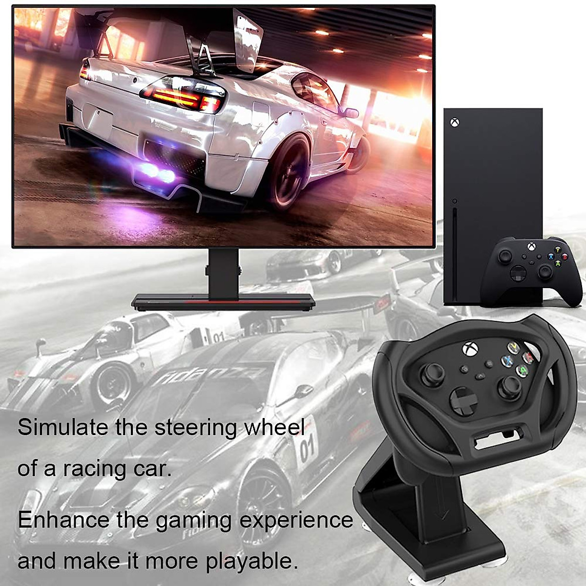 Xbox Series Gaming Racing Wheel, Meagadream Steering Wheel with 4 Table Suction Cup for Microsoft Xbox Series S/X, Xbox One/Xbox One S/Xbox One X Controller (Controller Not Included)