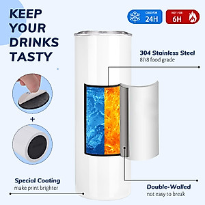 D·S 12 Pack Sublimation Tumblers 20 oz Bulk Skinny Straight Flat Bottom Blank Tumbler Cups with Individual Gift Boxed for Heat Transfer DIY Craft