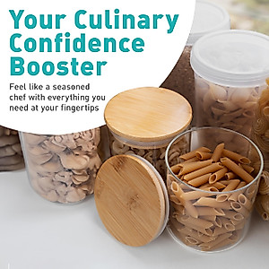 Glass Food Storage Containers with Lids by Sweetzer and Orange - Set of 4 Kitchen Canisters - Candy, Cookie, Rice and Spice Jars - Sugar or Flour Container - Big and Small Airtight Food Jar for Pantry