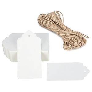 Kraft Paper Tags, 2'' x 4'' Paper Gift Tags with Twine for Arts and Crafts, Wedding Christmas Thanksgiving and Holiday-100PCS (White)