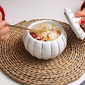 DOITOOL Pumpkin Soup Bnowl Vegetable Pumpkin Soup Or Dessert Bowl with Lid Ceramic Decor Dinnerware for Halloween Pumpkins Party Accent White