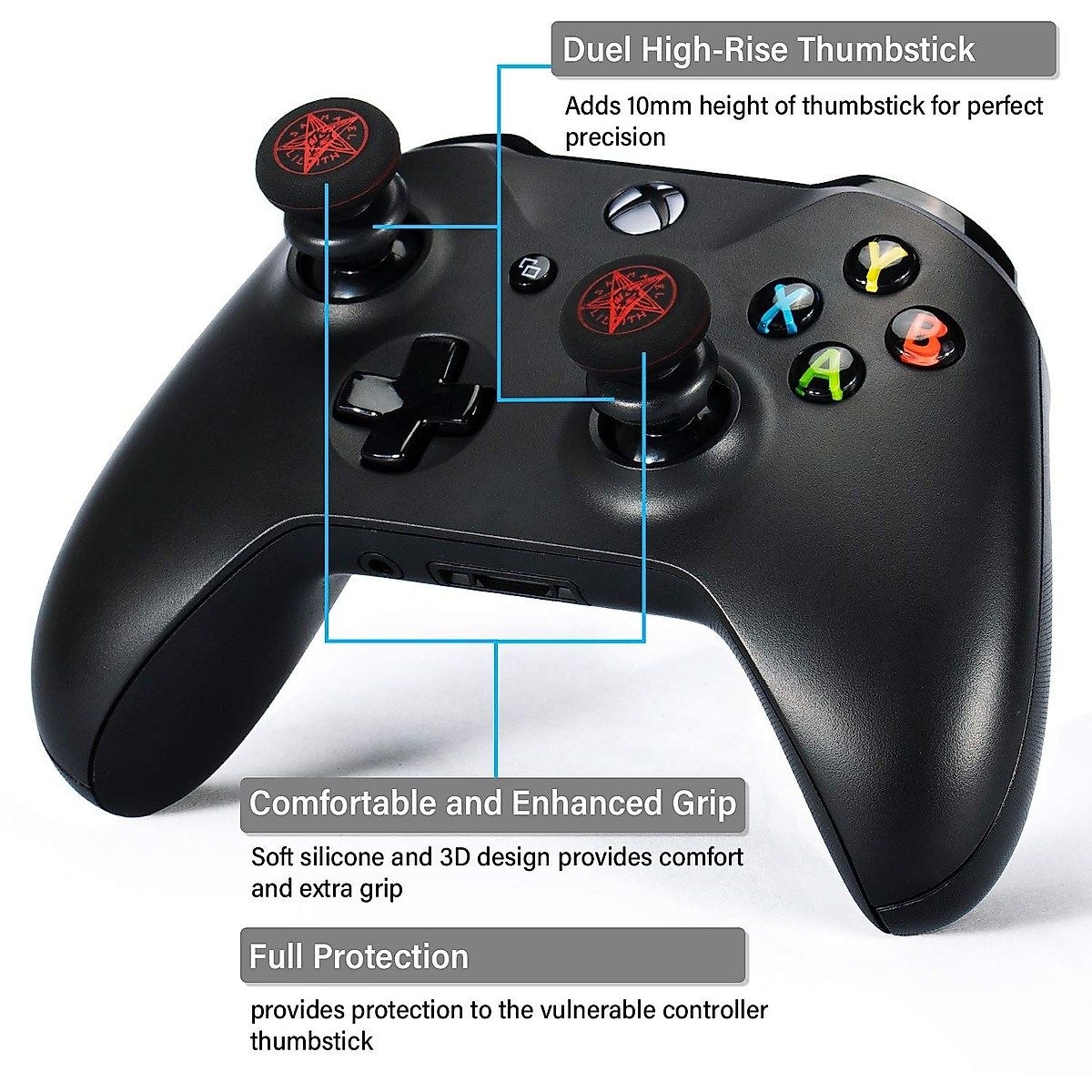 Playrealm FPS Thumbstick Extender & Printing Rubber Silicone Grip Cover 2 Sets for Xbox Series X/S & Xbox One Controller(Demon Circle)