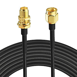 Bingfu WiFi Antenna Extension Cable 50 feet RP-SMA Male to RP-SMA Female Bulkhead Mount Double Shielded Low Loss -100 Cable for WiFi Wireless Router Hotspot Security IP Camera