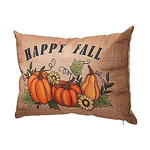 glitzhome Happy Fall Throw Pillows with Insert, 17.72" Pumpkin Throw Pillow for Sofa Couch Bed Great Faux Burlap Pillow for Fall Harvest Thanksgiving Home Office Decorative Throw Waist Lumbar Pillow