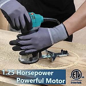 Dobetter 6.5-Amp Wood Router Tool, 1.25 HP Compact Trim Router with 6 Variable Speed, 12 Wood Router Bits, 1/4" & 3/8" Collets and Dust Hood -DBTR700