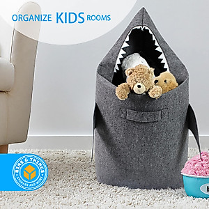 Bins & Things Shark Kids Nursery Boys Laundry Hamper, Laundry Bin | Toy Organizer Basket | Baby Hamper | Baby Laundry Basket with Handles - Real Shark Look with Teeth, Fins, Eyes