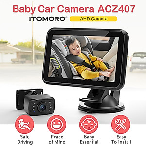 Itomoro Baby Car Camera, 4.3'' 1080P Night Vision Car Baby Mirror with Camera 5 Mins Easy Installation Crystal Clear Wide View for Rear Facing Seat ACZ407