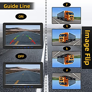 FHD 1080P Wireless Backup Camera Kit 7” LCD Monitor with Blue Backlit Buttons Support Split Screen Two Cameras IP69 Waterproof IR Night Vision for Bus/RV/Truck/Trailer/Motorhome/Boat