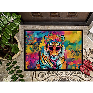 Caroline's Treasures DAC3967JMAT Hippie Animal Bengal Tiger Doormat Front Door Mat Indoor Outdoor Rugs for Entryway, Non Slip Washable Low Pile, 24H X 36W