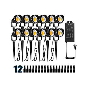 ZUCKEO 5W LED Low Voltage Landscape Lights with Timer Transformer 12V 24V Outdoor Landscape Lighting Kit with Connector Waterproof Warm White Spotlights for Garden Pathway Wall Tree Floor (12Pack)